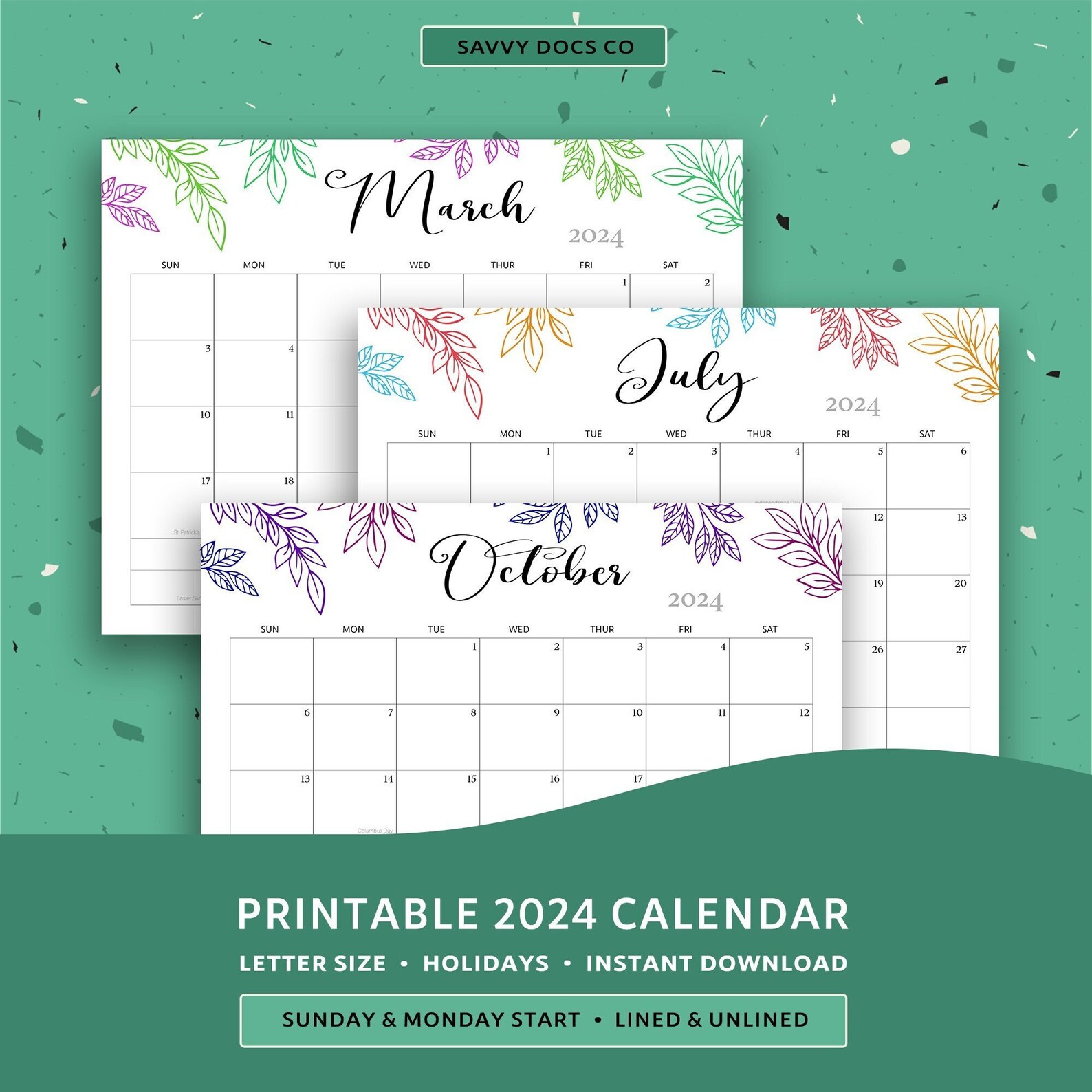 2024 Monthly Calendar Printable Planner, Instant Download PDF, Wall ...