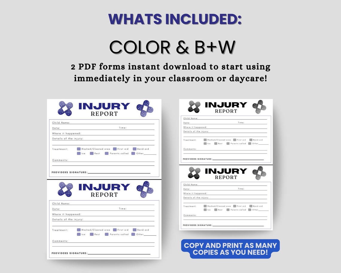 DAYCARE INJURY REPORT, Ouch Report, Incident Report Form, Home Daycare ...