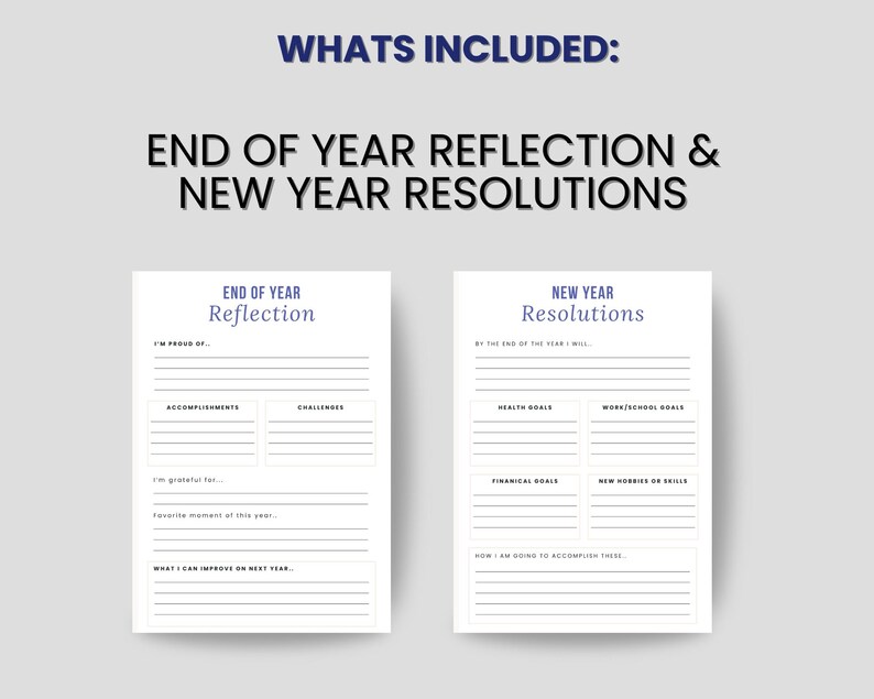 YEAR IN REVIEW, New Year Resolutions Worksheet, Worksheet Bundle ...