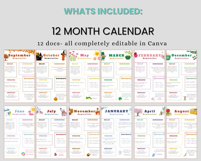 12-month Newsletter Template PDF, Classroom Newsletter, Daycare Class ...