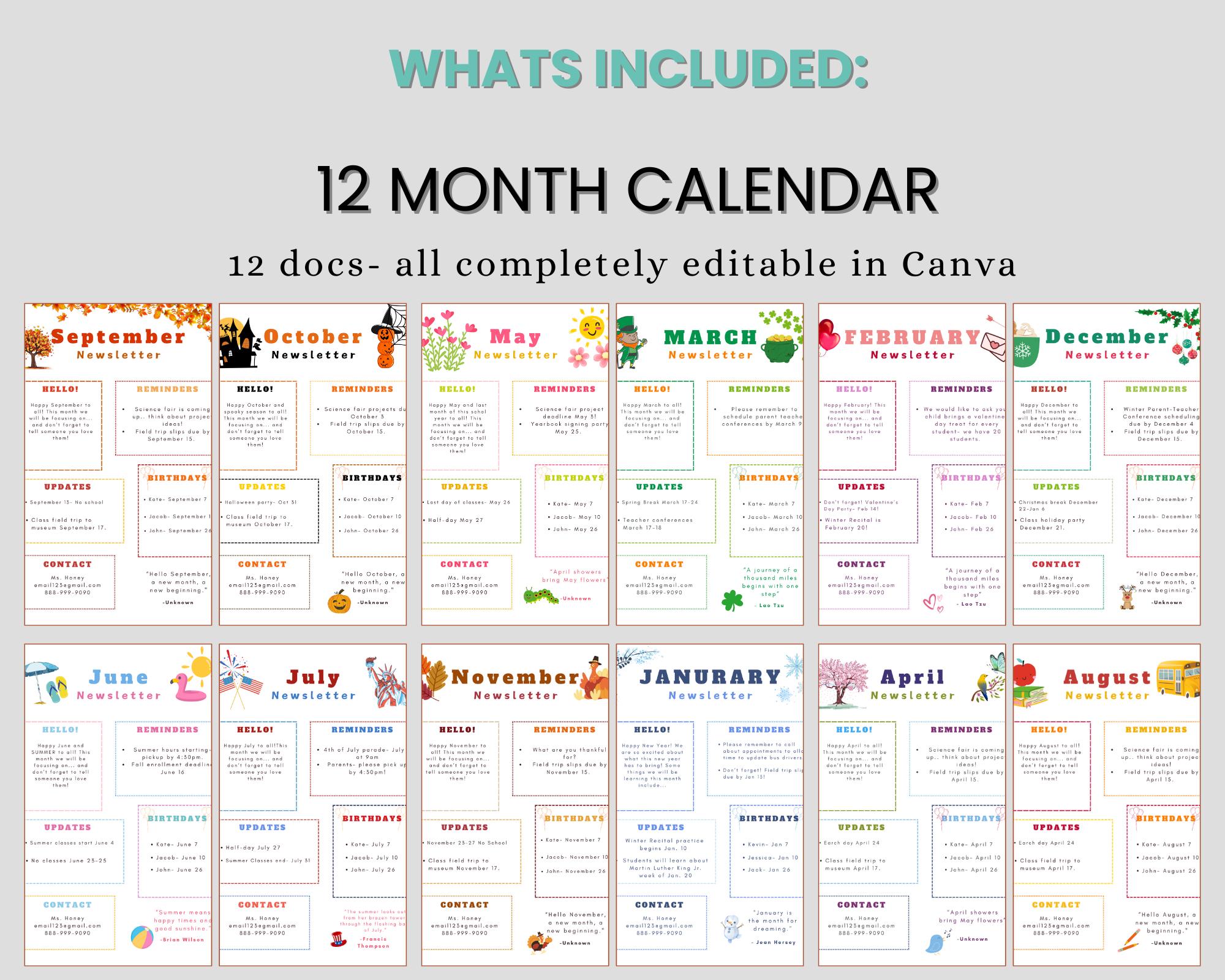 12-month Newsletter Template PDF, Classroom Newsletter, Daycare Class ...