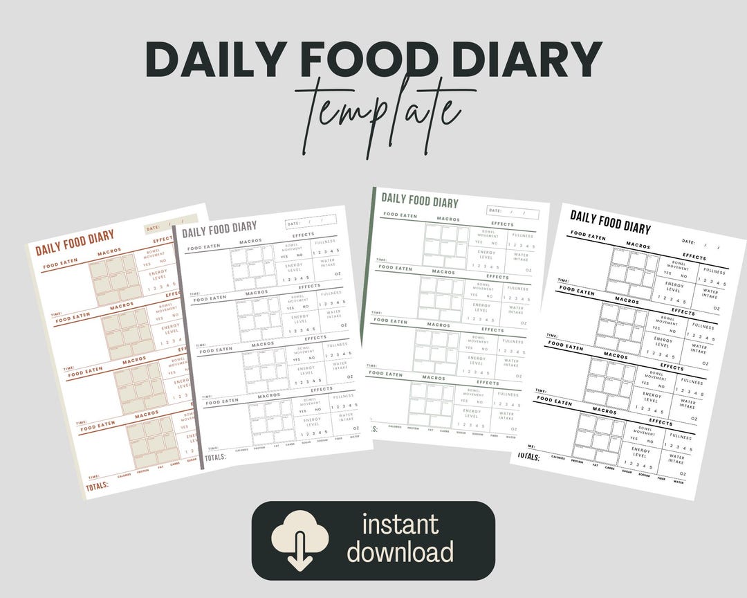 Macro Calorie Tracker, Daily Food Diary and Food Journal, Printable ...