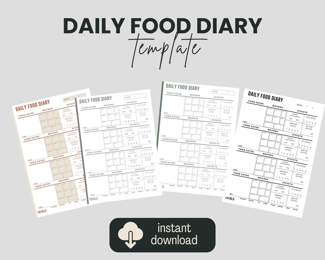 Macro Calorie Tracker, Daily Food Diary and Food Journal, Printable ...