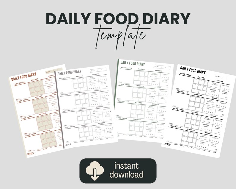 Macro Calorie Tracker, Daily Food Diary and Food Journal, Printable ...