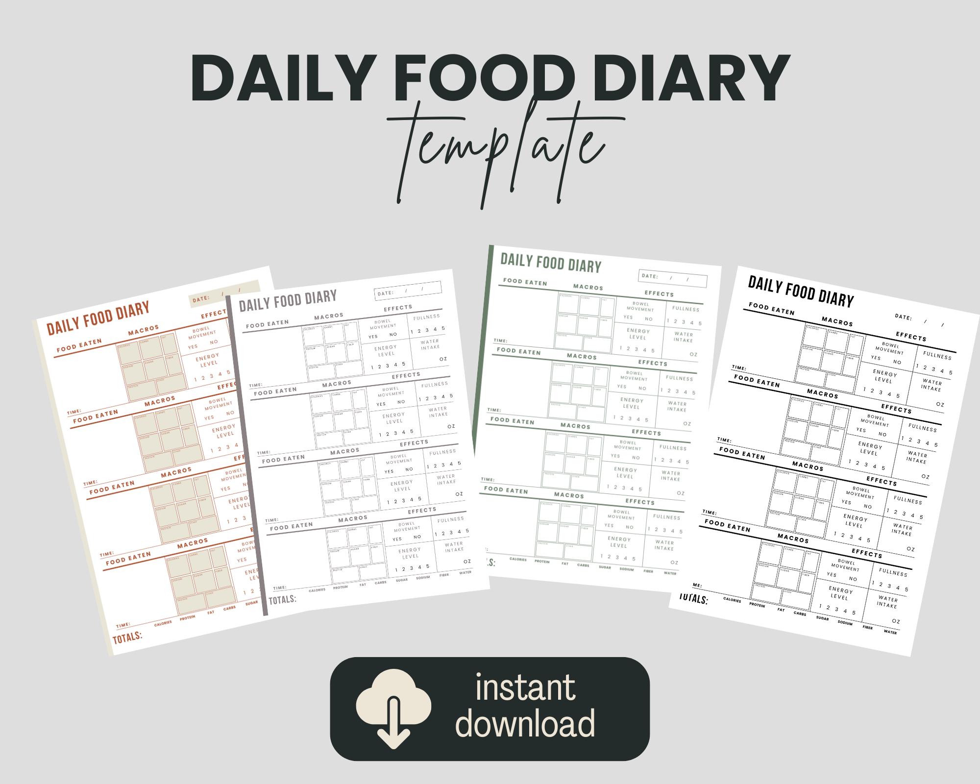 Macro Calorie Tracker, Daily Food Diary and Food Journal, Printable ...