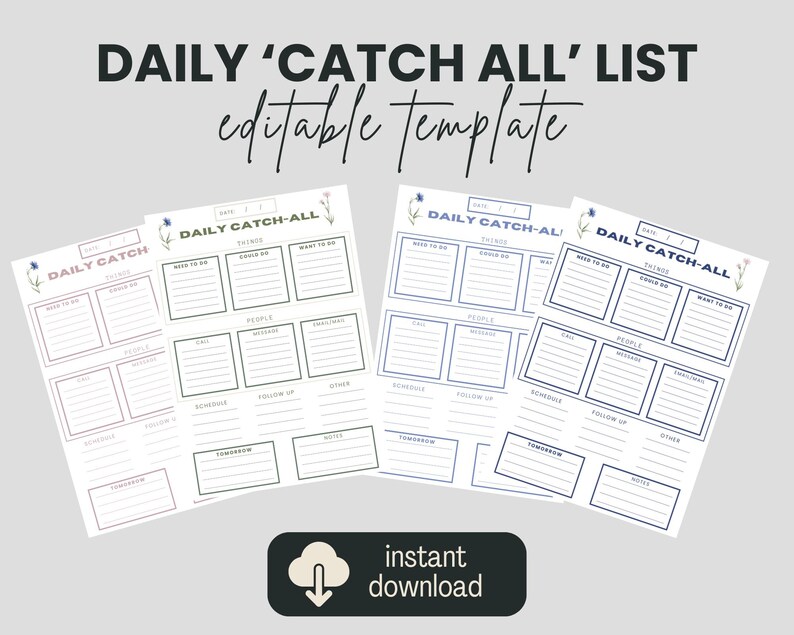 EDITABLE Brain Dump catch All Template, to Do List Printable, Daily ...