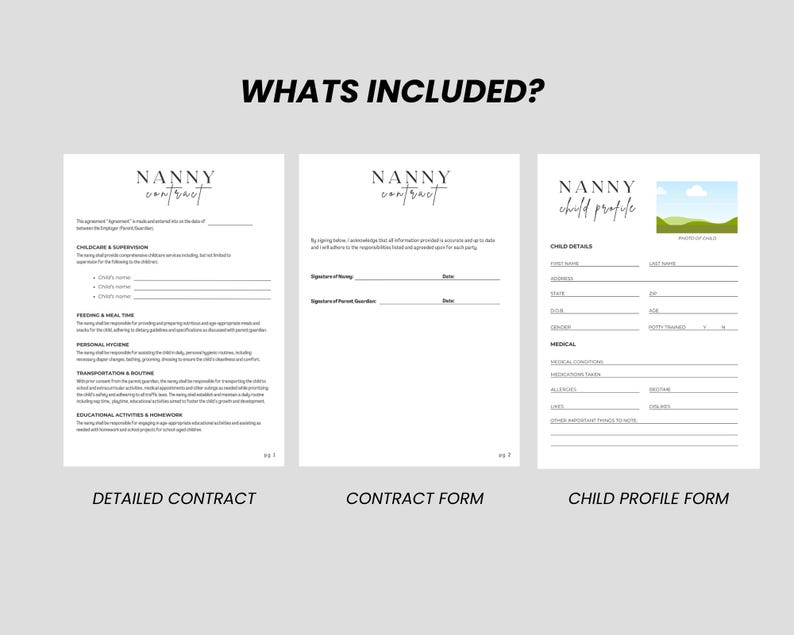 EDITABLE Nanny Contract Template, Nanny Agreement Worksheet, Babysitter ...