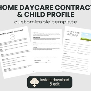 HOME DAYCARE Contract PDF Template, Childcare Agreement for Parents ...