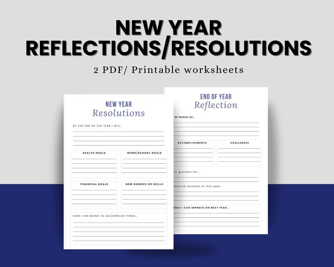 YEAR IN REVIEW, New Year Resolutions Worksheet, Worksheet Bundle ...