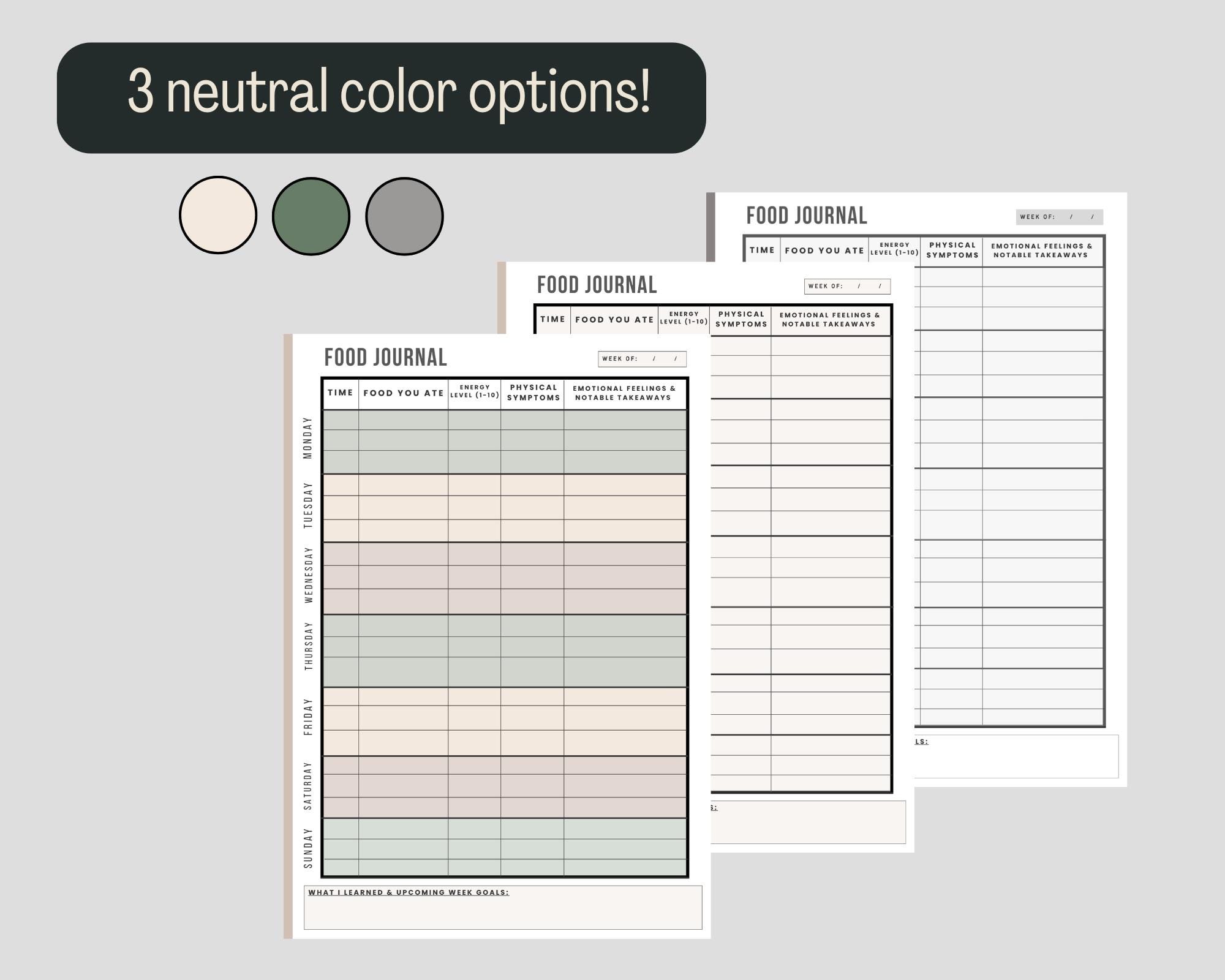 Weekly Food Journal- Printable Food Diary, Meal Tracker PDF, Calorie ...