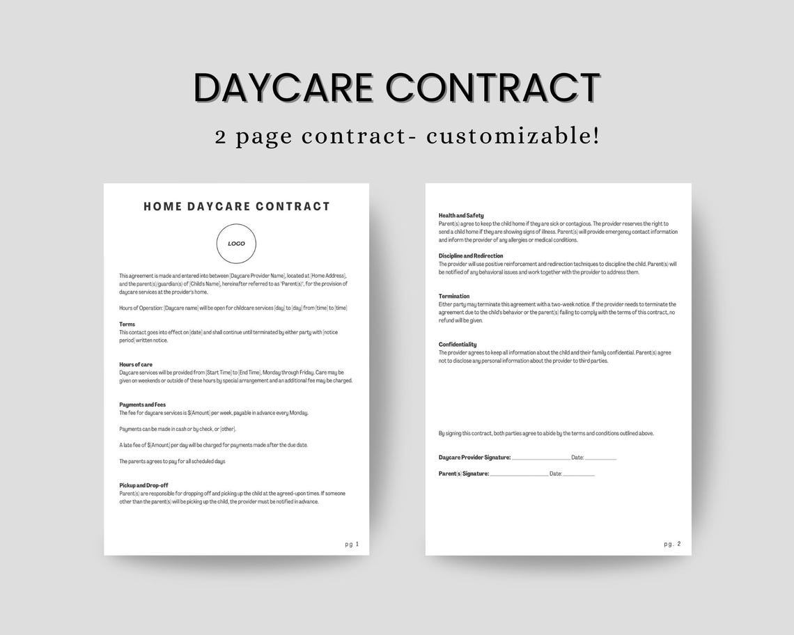 DAYCARE ENROLLMENT BUNDLE Template, Daycare Forms, Home Daycare Form ...