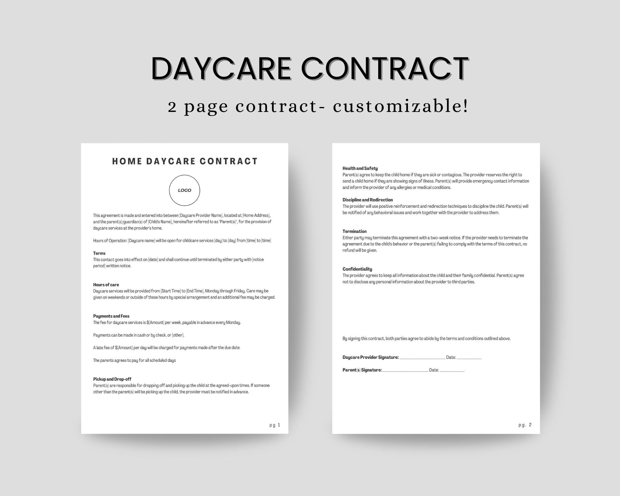 DAYCARE ENROLLMENT BUNDLE Template, Daycare Forms, Home Daycare Form ...