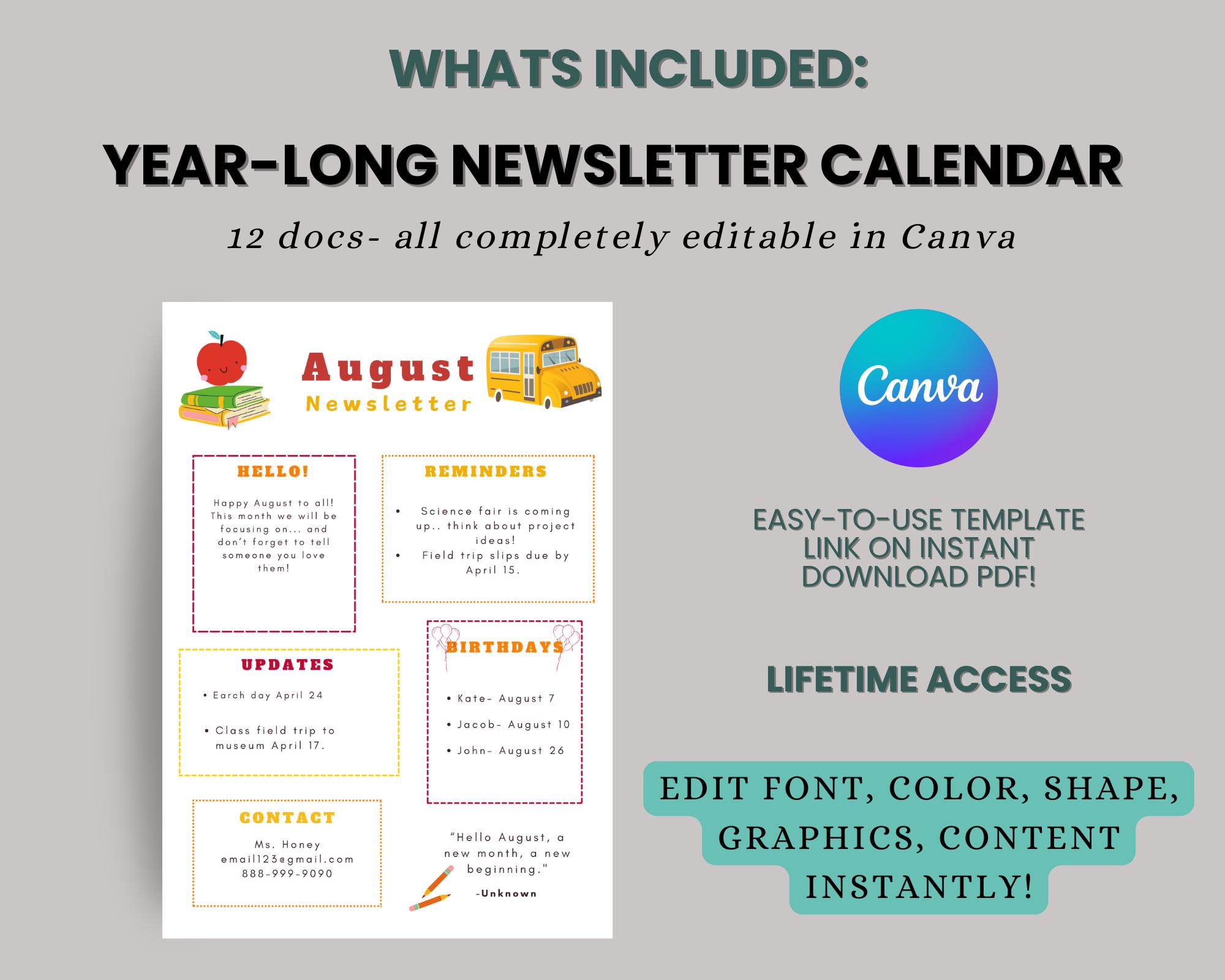 12-month Newsletter Template PDF, Classroom Newsletter, Daycare Class ...