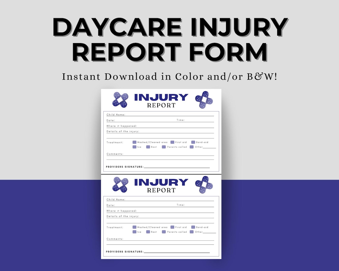 DAYCARE INJURY REPORT, Ouch Report, Incident Report Form, Home Daycare ...