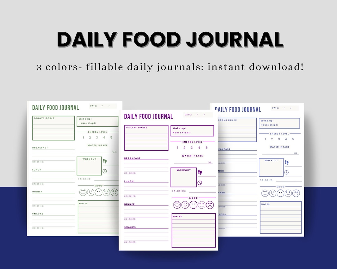 DAILY FOOD JOURNAL- Printable Food Diary, Meal Tracker Pdf, Calorie ...