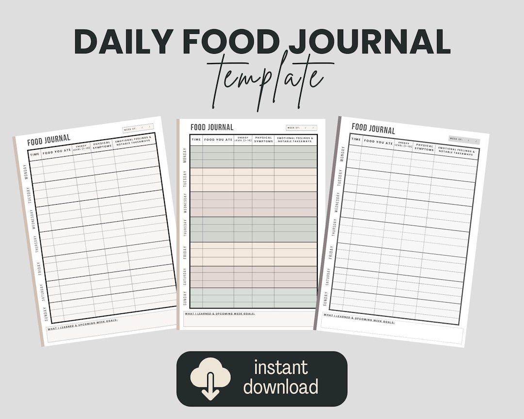 Weekly Food Journal- Printable Food Diary, Meal Tracker PDF, Calorie ...