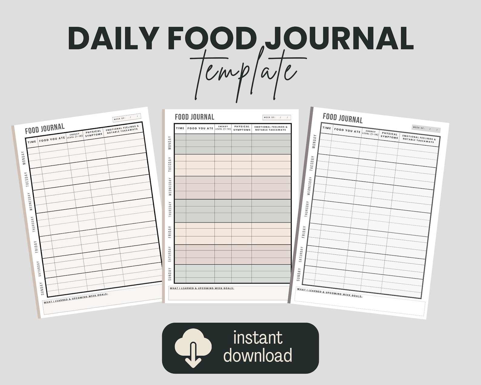 Weekly Food Journal- Printable Food Diary, Meal Tracker PDF, Calorie ...