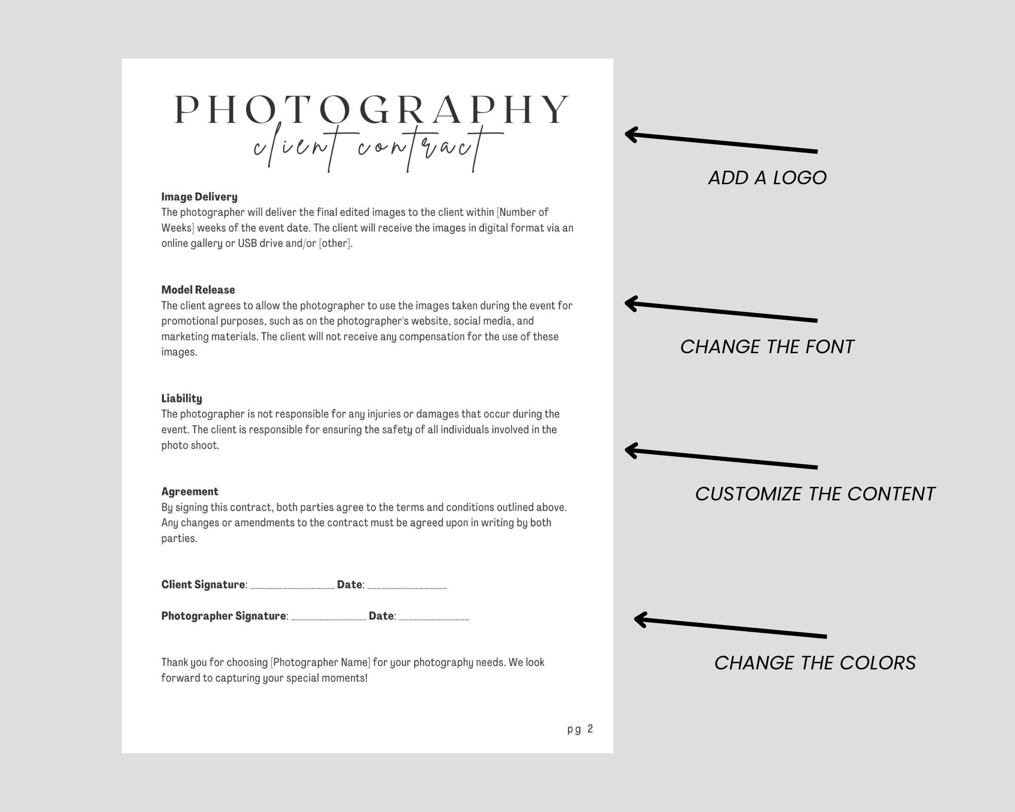 Photography CLIENT CONTRACT Template Photography Forms Client Agreement ...