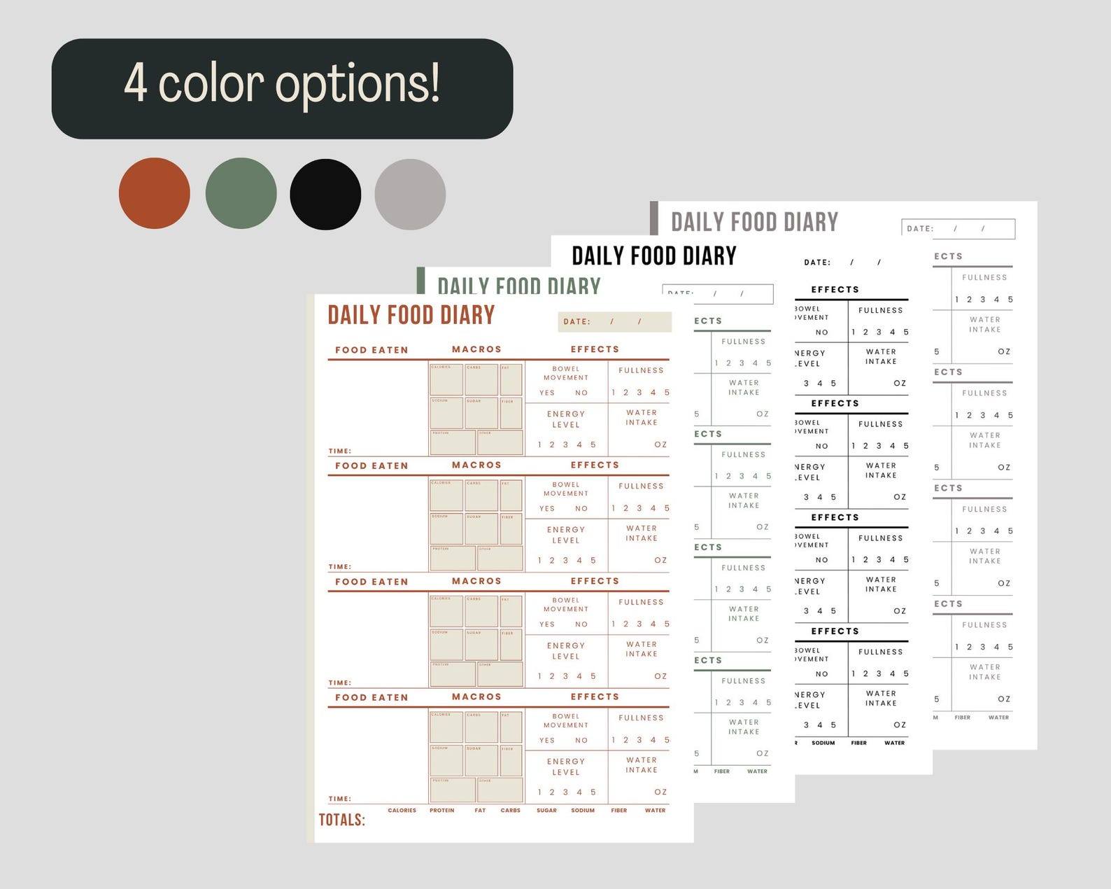 Macro Calorie Tracker, Daily Food Diary and Food Journal, Printable ...