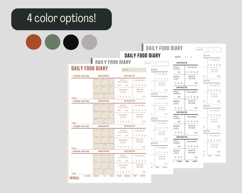Macro Calorie Tracker, Daily Food Diary and Food Journal, Printable ...