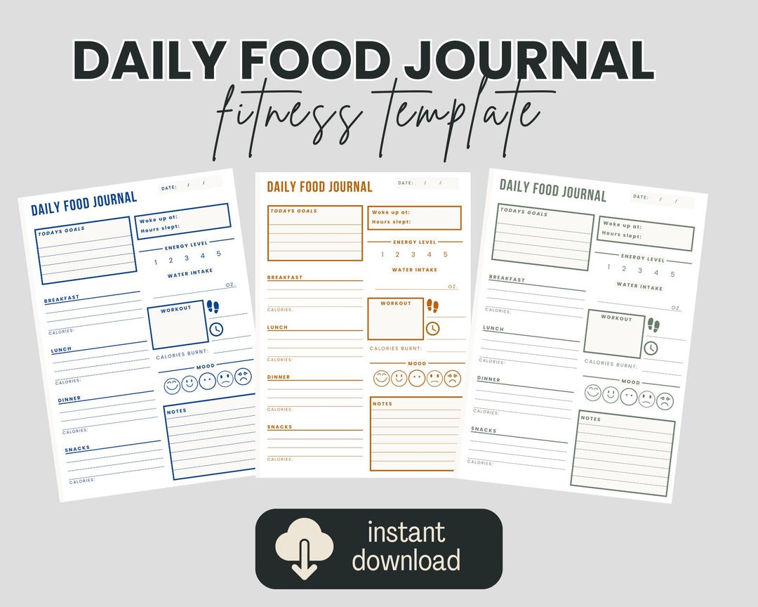 DAILY FOOD Journal Printable Food Diary, Meal Tracker PDF, Calorie ...