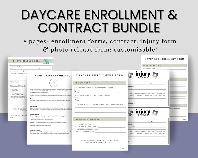 DAYCARE ENROLLMENT BUNDLE Template, Daycare Forms, Home Daycare Form ...