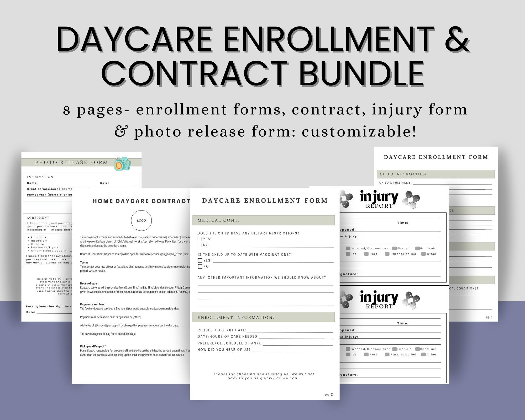 DAYCARE ENROLLMENT BUNDLE Template, Daycare Forms, Home Daycare Form ...