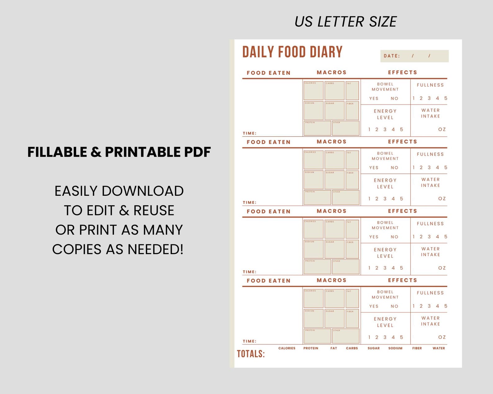Macro Calorie Tracker, Daily Food Diary and Food Journal, Printable ...