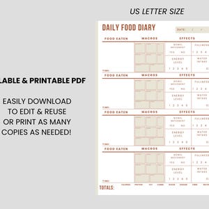 Macro Calorie Tracker, Daily Food Diary and Food Journal, Printable ...