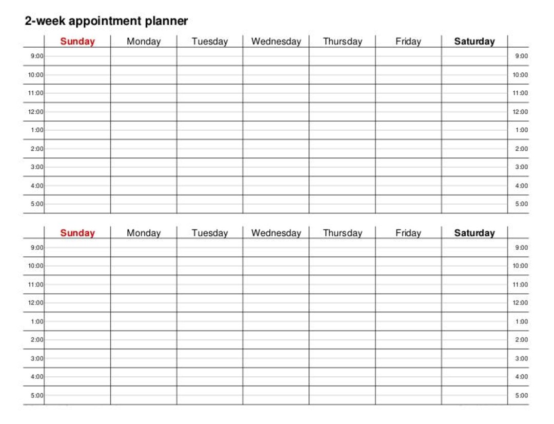 2 Week Appointment Planner Printable PDF Template - Etsy