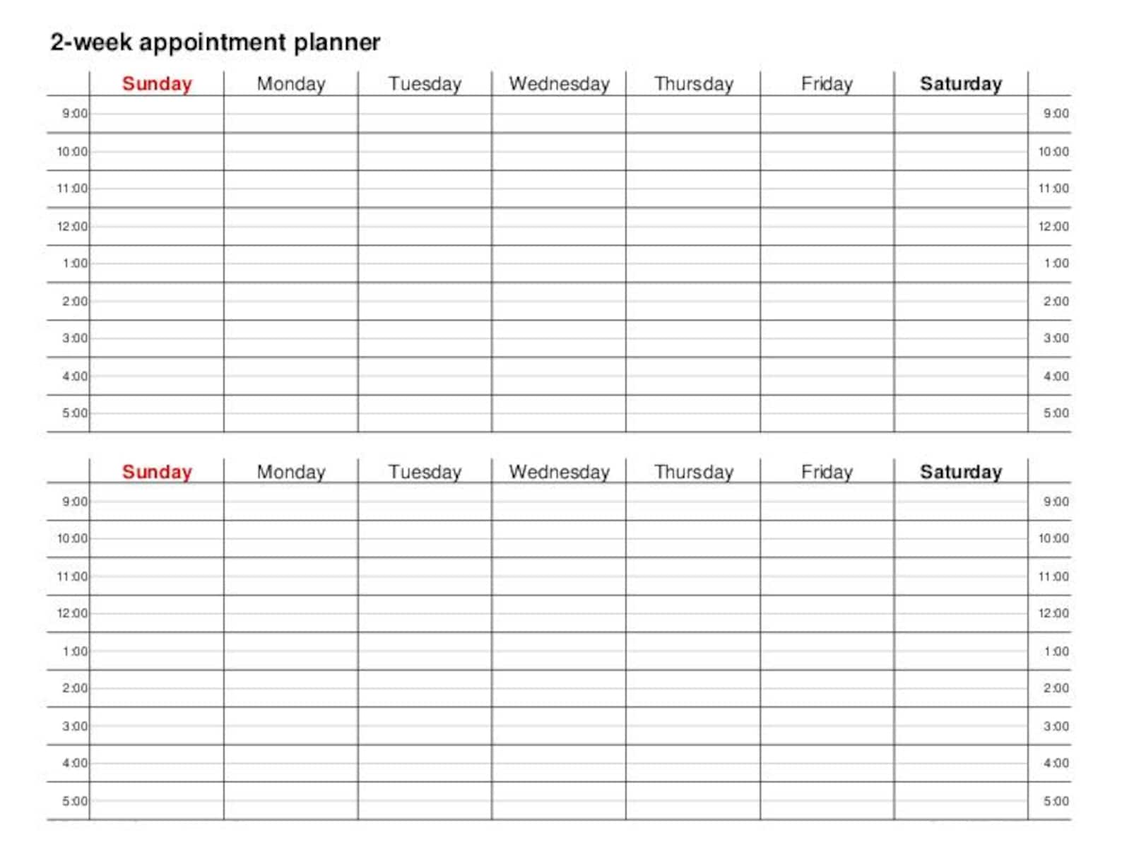 2 Week Appointment Planner Printable PDF Template - Etsy