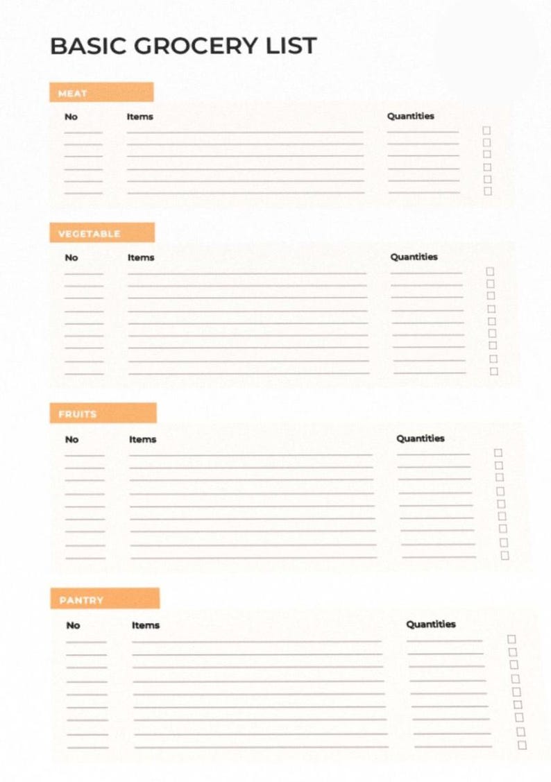 Basic Grocery List PDF Printable Template - Etsy UK