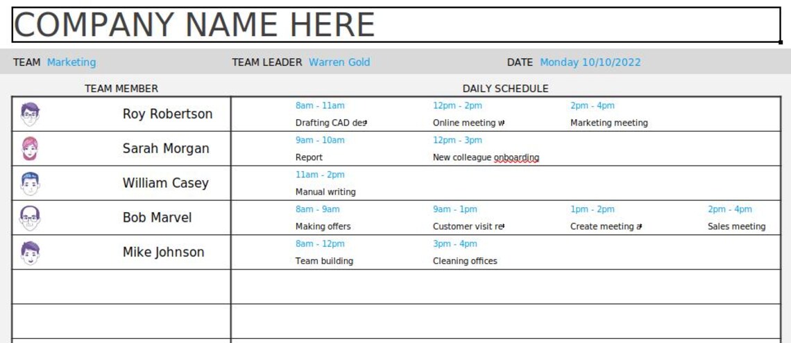 Daily Employee Schedule Template - Etsy