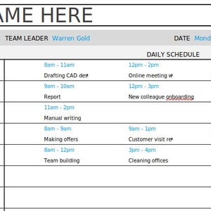 Daily Employee Schedule Template - Etsy