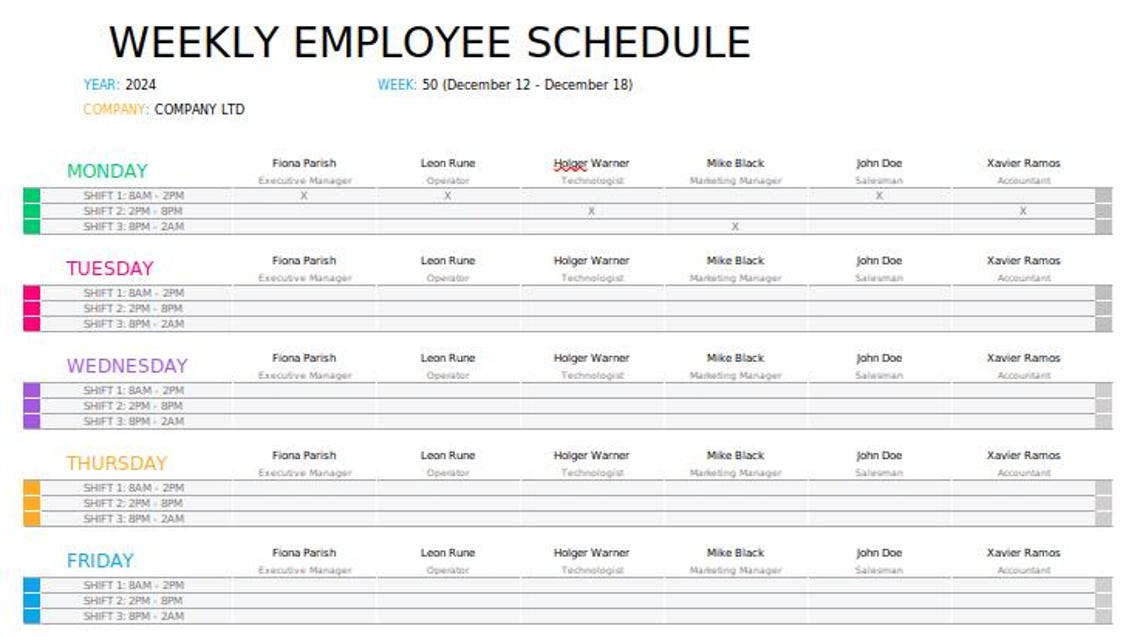 Weekly Employee Schedule Template (shift Planner & Work Tracker) - Etsy