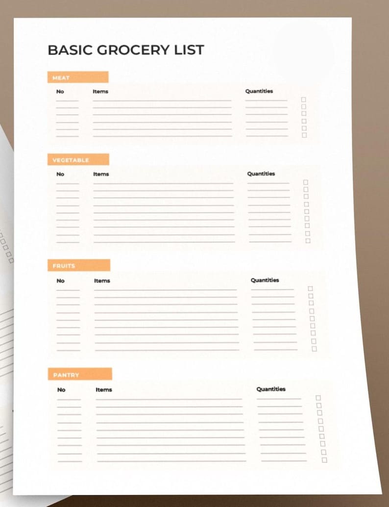 Basic Grocery List PDF Printable Template - Etsy UK
