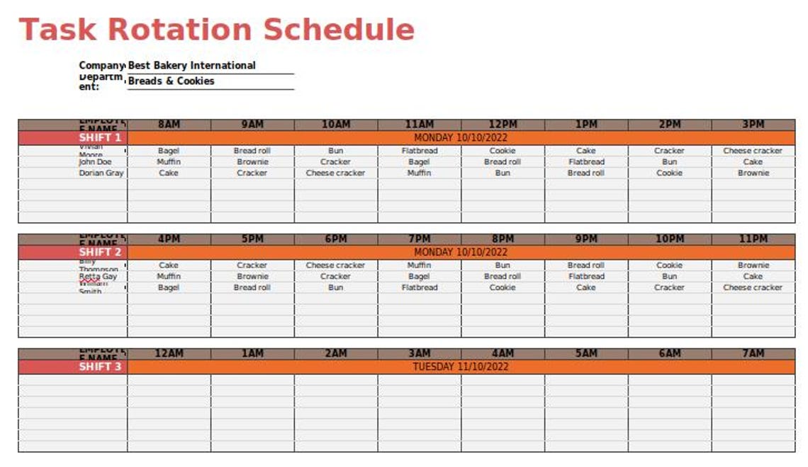 Task Rotation Schedule Template (work Shift Planner) - Etsy
