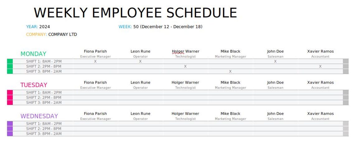 Weekly Employee Schedule Template (shift Planner & Work Tracker) - Etsy