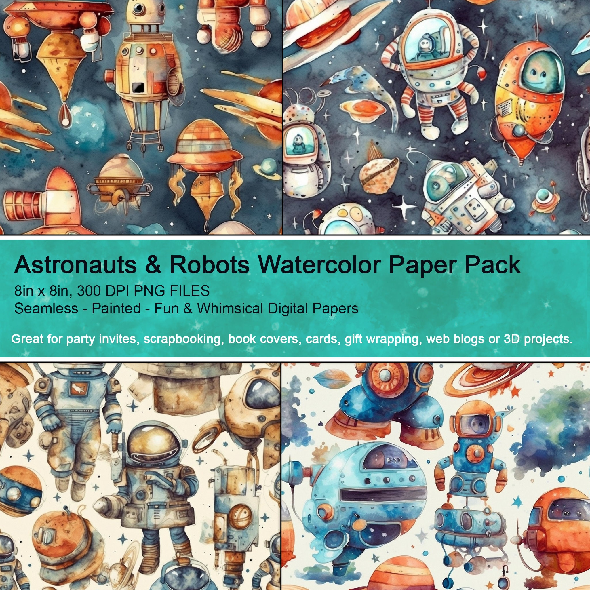 Digital Astronaut & Robot Papers, Printable Paper, Fun Wrapping Paper ...