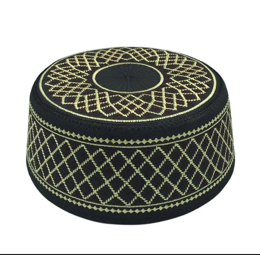 Hand Embroidered Black and Yellow Kufi - Etsy