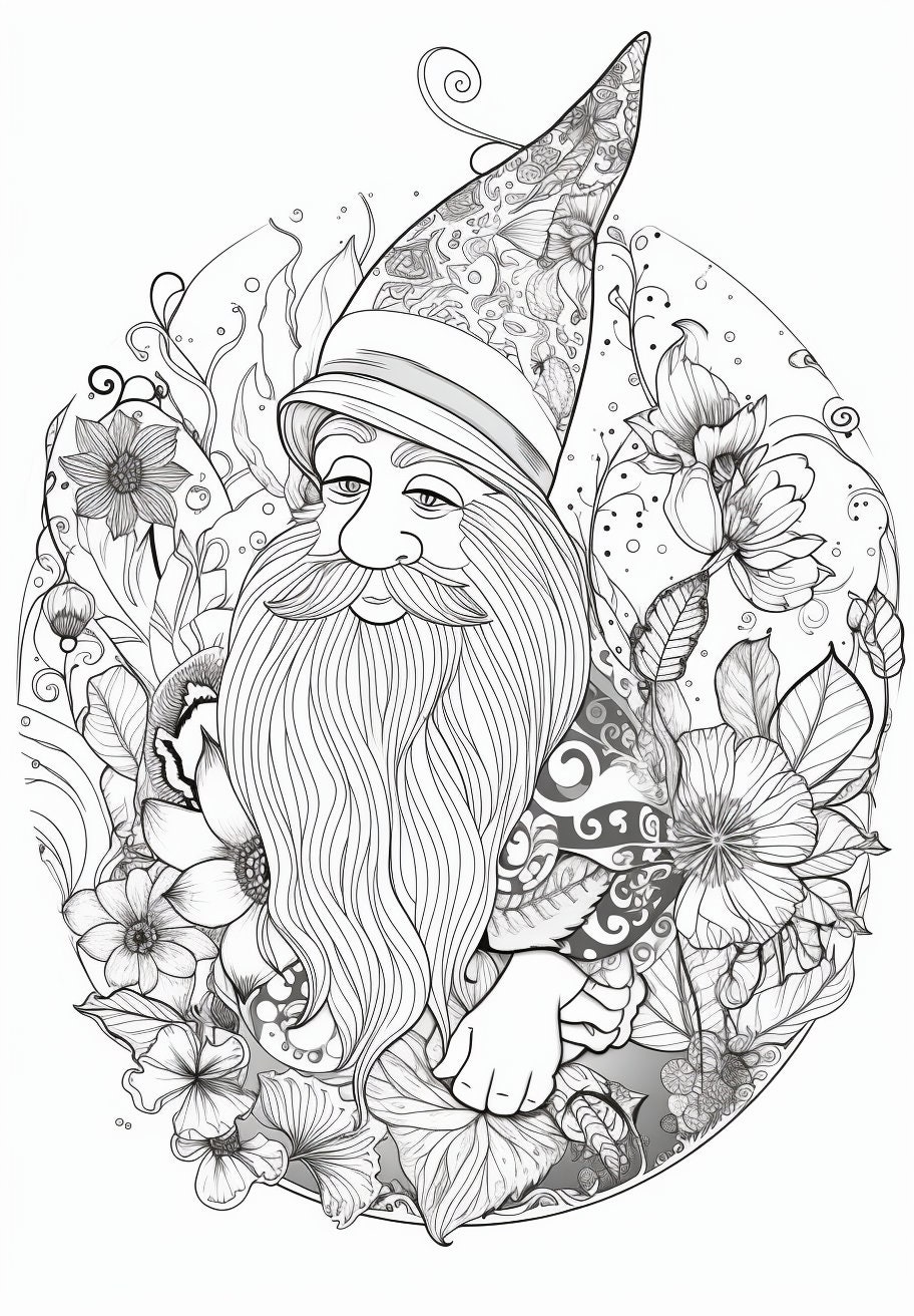 Gnomes Coloring Page, Creative, Adult, Therapeutic, Meditative ...