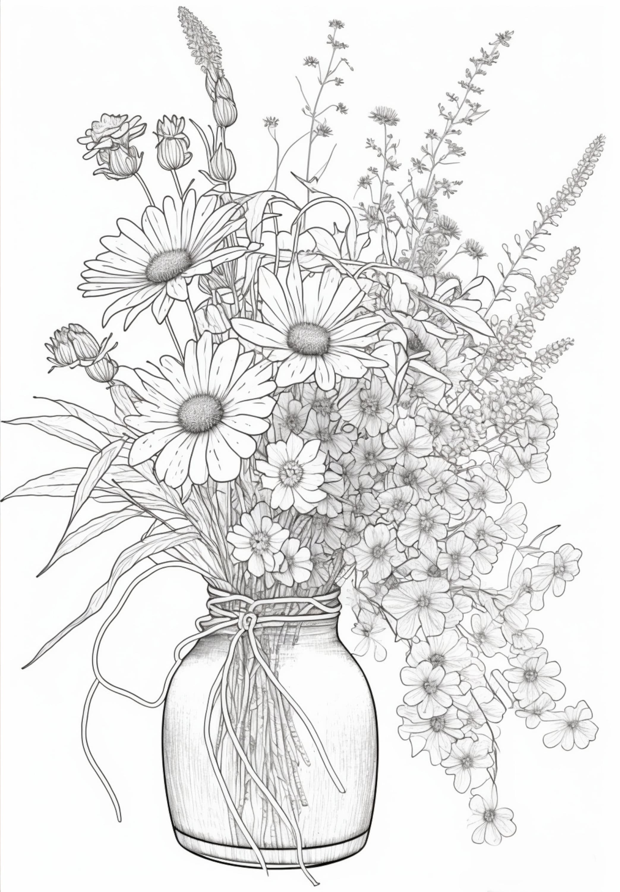 Coloring Page of Wild Flowers - Etsy