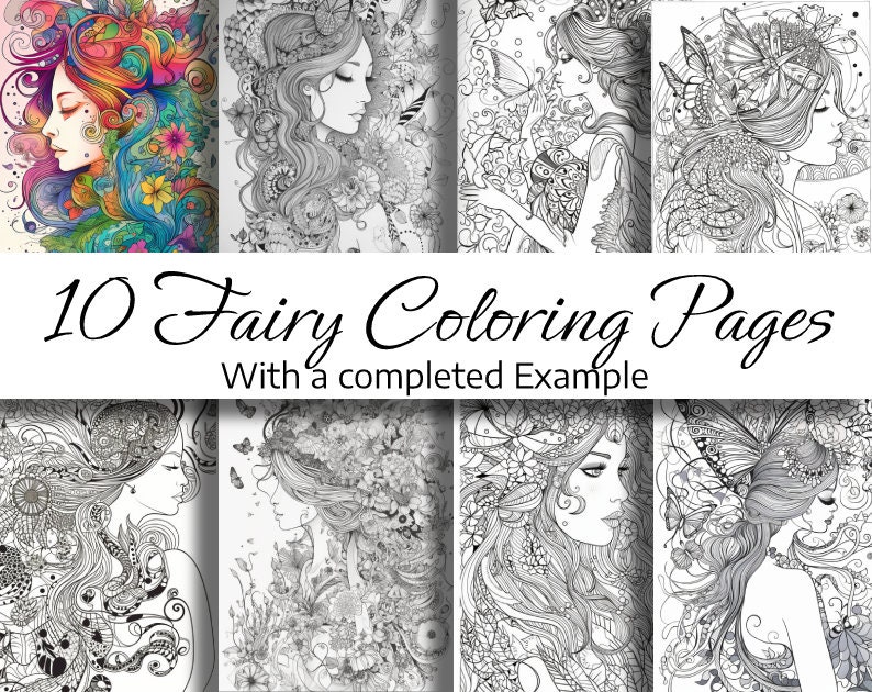 10 Fairy Coloring Pages and Coloring Guide - Etsy