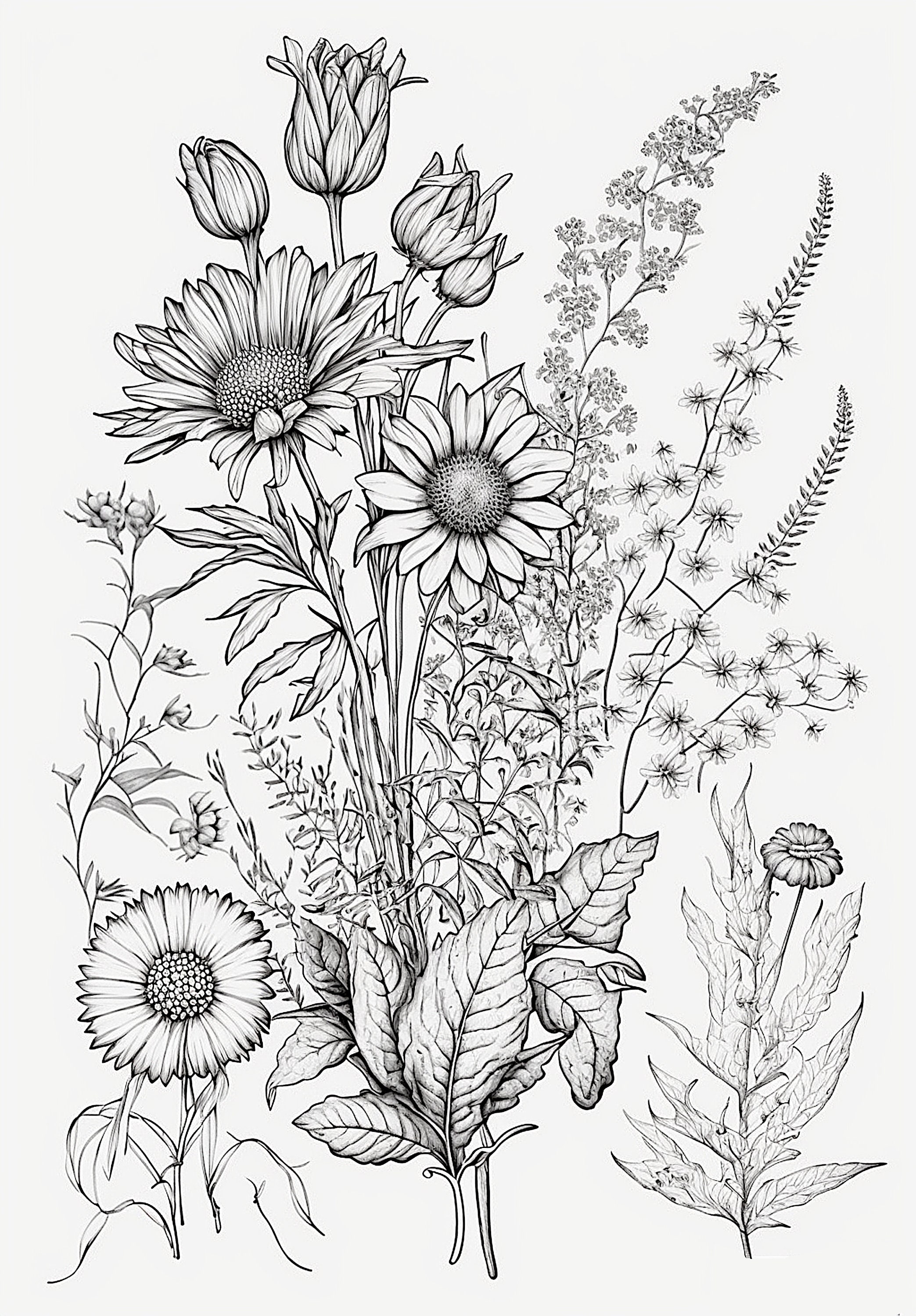 Coloring Pages Wildflowers 5 Sheets - Etsy