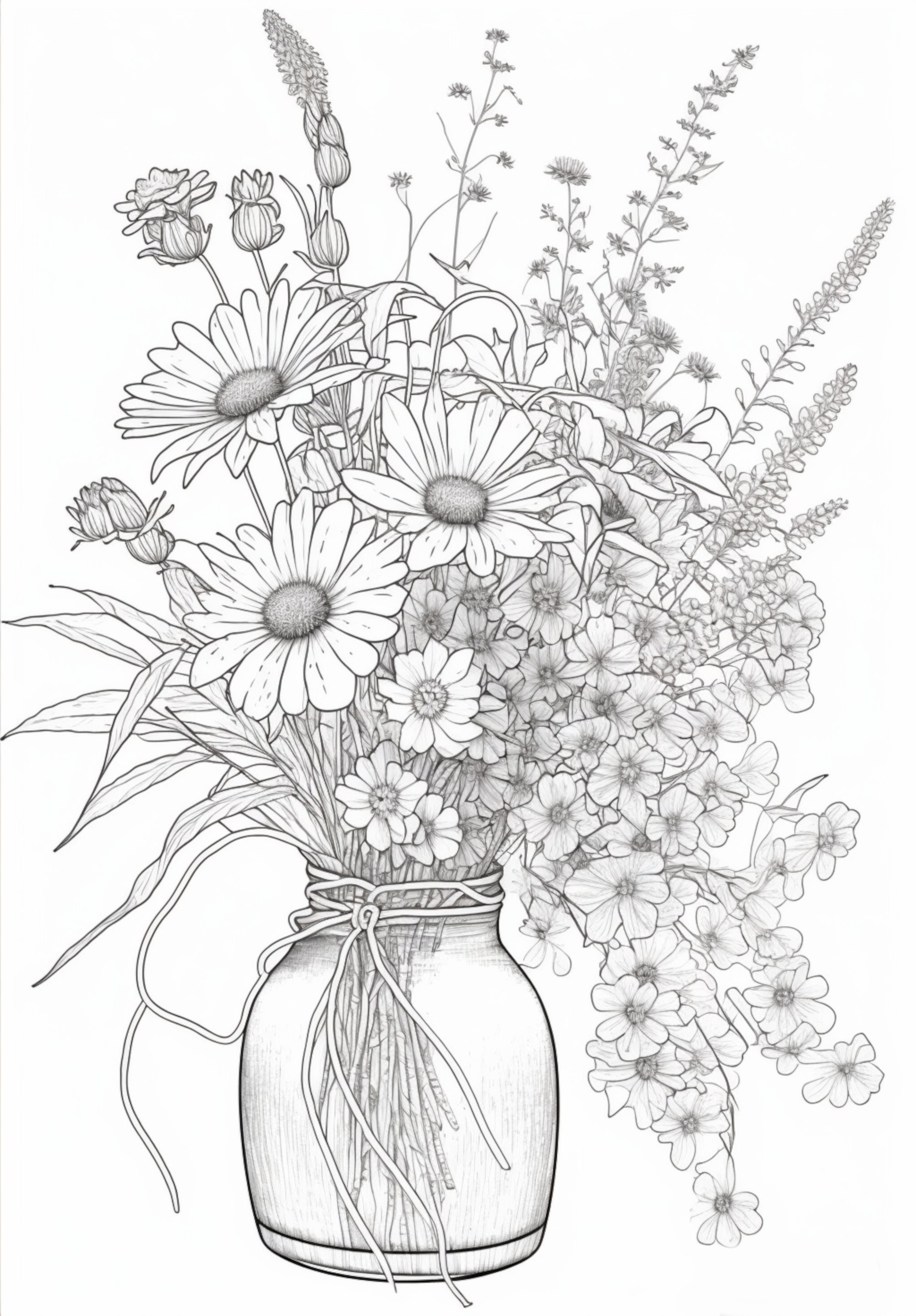 Coloring Pages Wildflowers 5 Sheets - Etsy