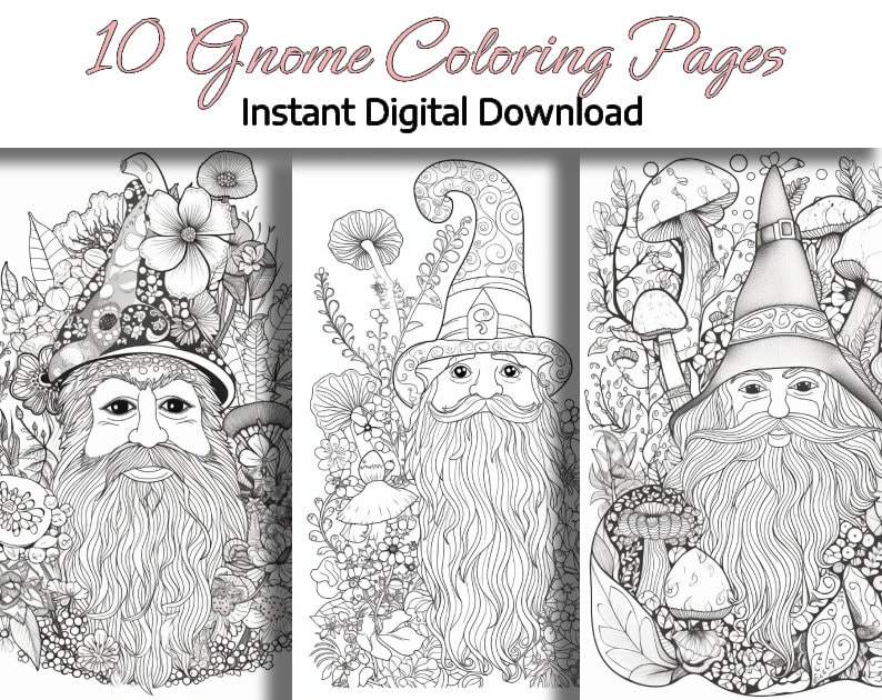 Gnomes Coloring Page, Creative, Adult, Therapeutic, Meditative ...