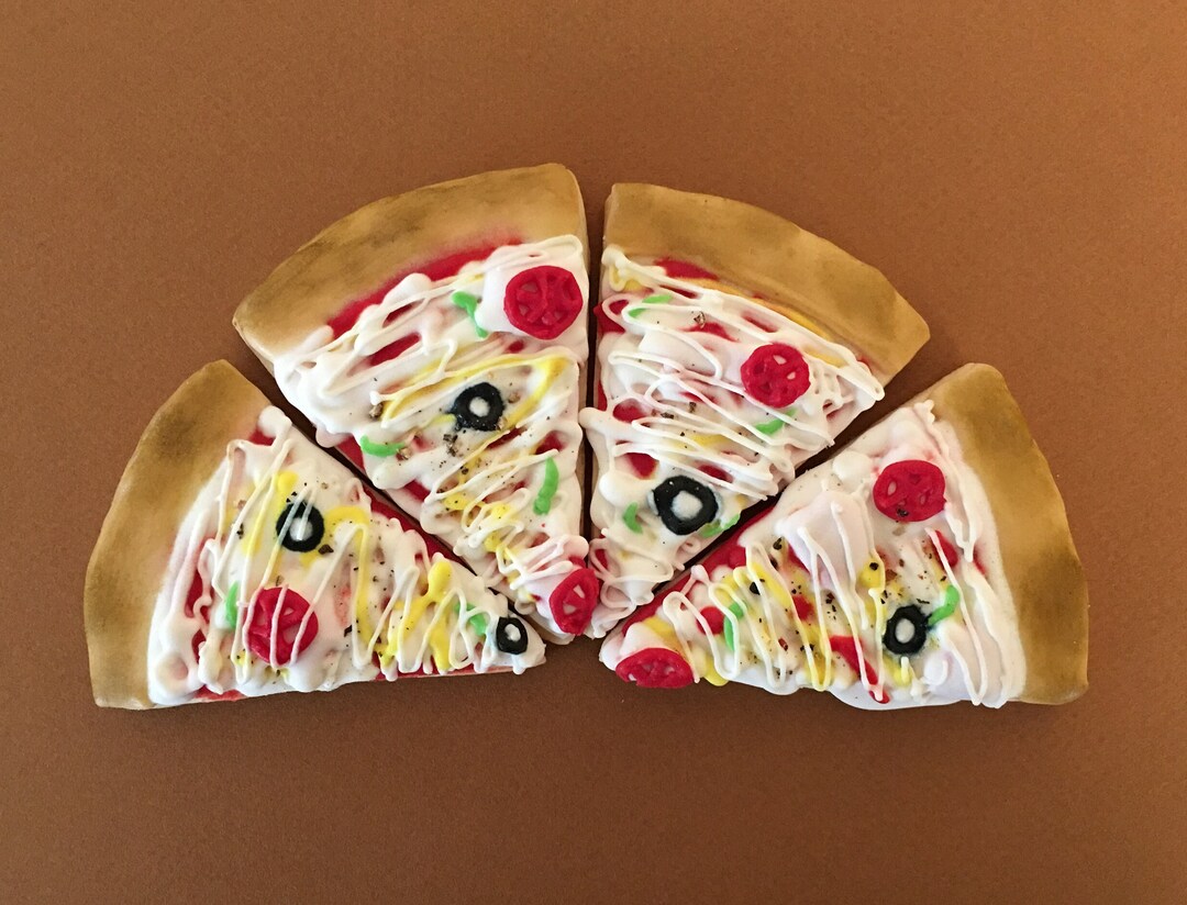 Pizza Royal Icing Cookie Fun Yummy Birthday Cookie Set of 8, 16, 24, 32 ...