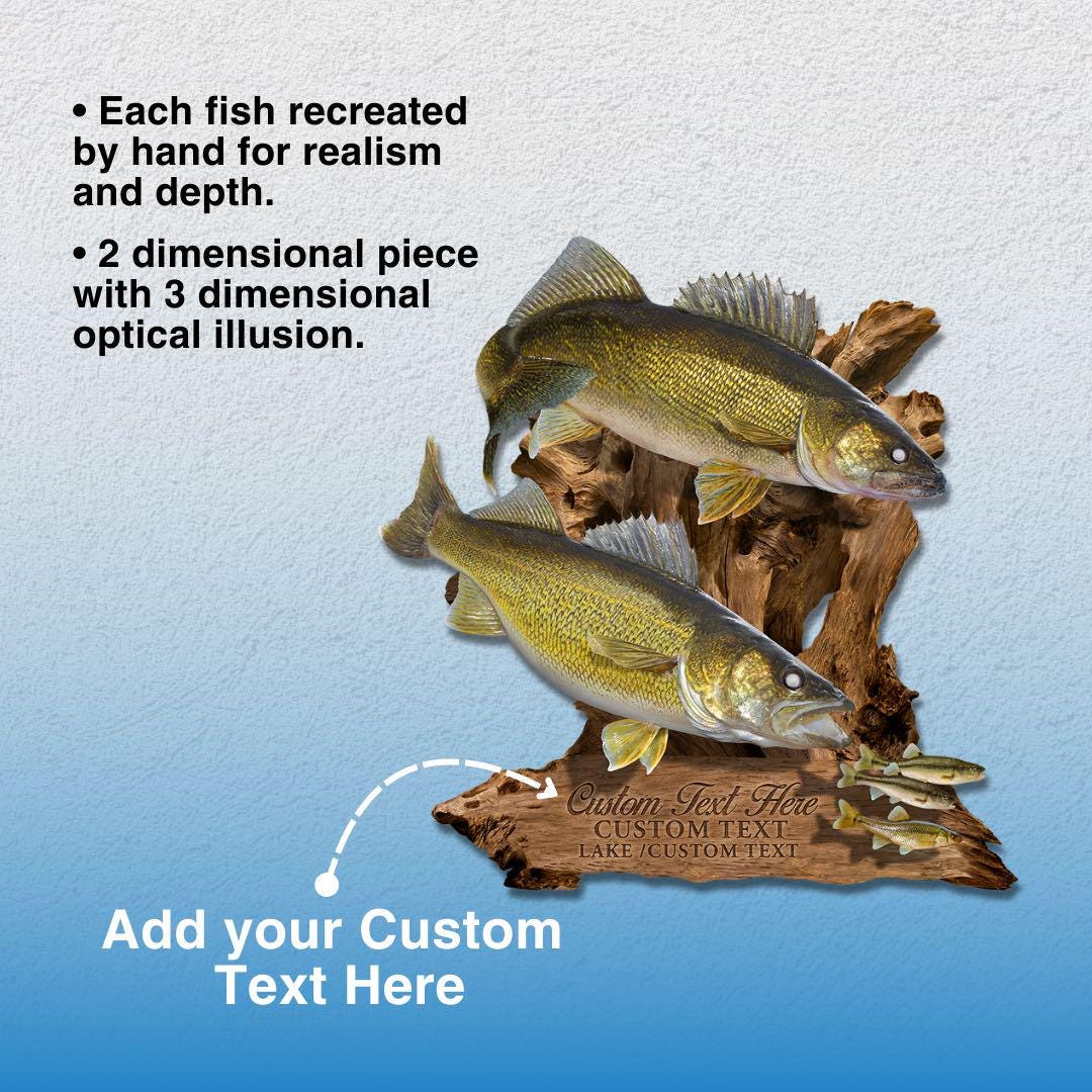 Personalized Walleye Replica Duo Wall Art - Realistic 2D Metal Walleye ...
