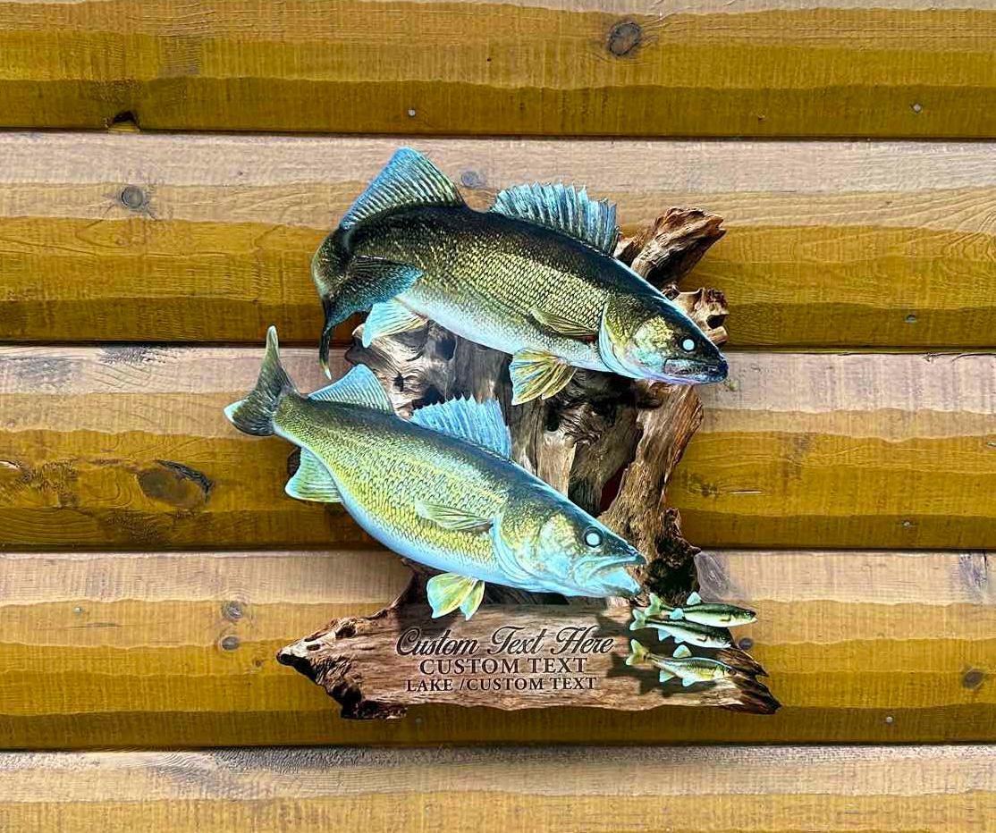 Personalized Walleye Replica Duo Wall Art - Realistic 2D Metal Walleye ...