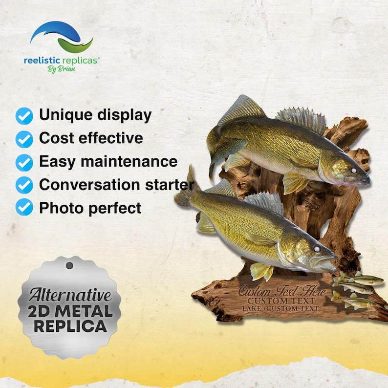 Personalized Walleye Replica Duo Wall Art - Realistic 2D Metal Walleye ...